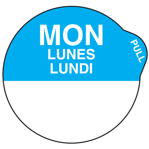 Ecolab SupeRemovable Peel E-Z Day Label, 1", English/French/Spanish (1 ...