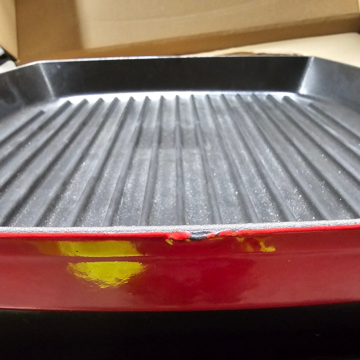 Staub Double Handle Square Grill Pan, 13", Cast Iron/Red Enamel, SCRAT ...