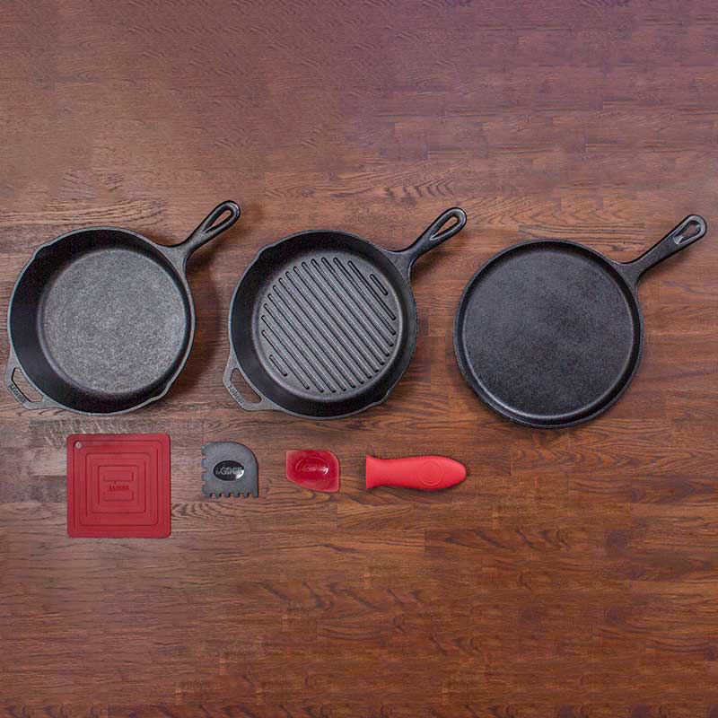 Lodge 6 Piece Cast Iron Cookware Set with Skillet, Grill and Griddle P ...