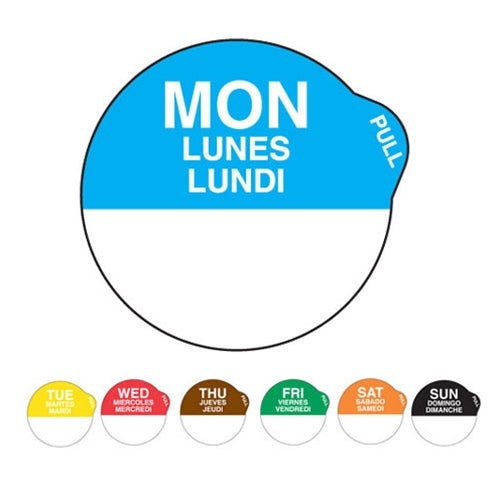 Ecolab SupeRemovable Peel E-Z Day Label, 1", English/French/Spanish (1 ...