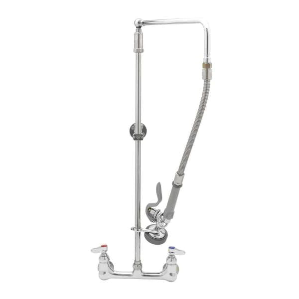 T&S B-0131-B 8" Wall Mount Pre-Rinse Faucet, 20" Flexible Hose on Over ...