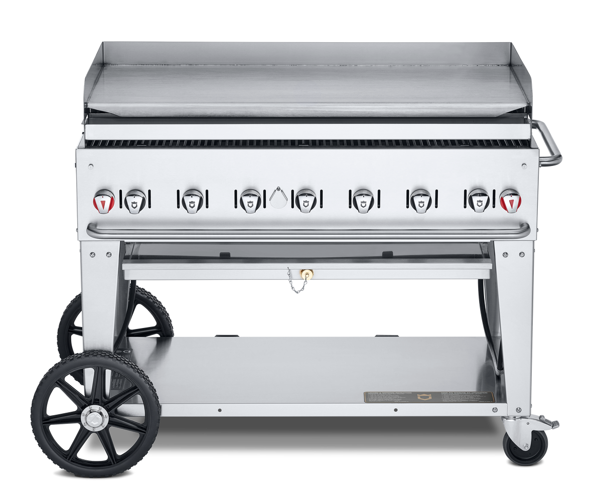 Crown Verity Mobile 48" Gas Griddle with Grease Tray and Backsplash, S ...